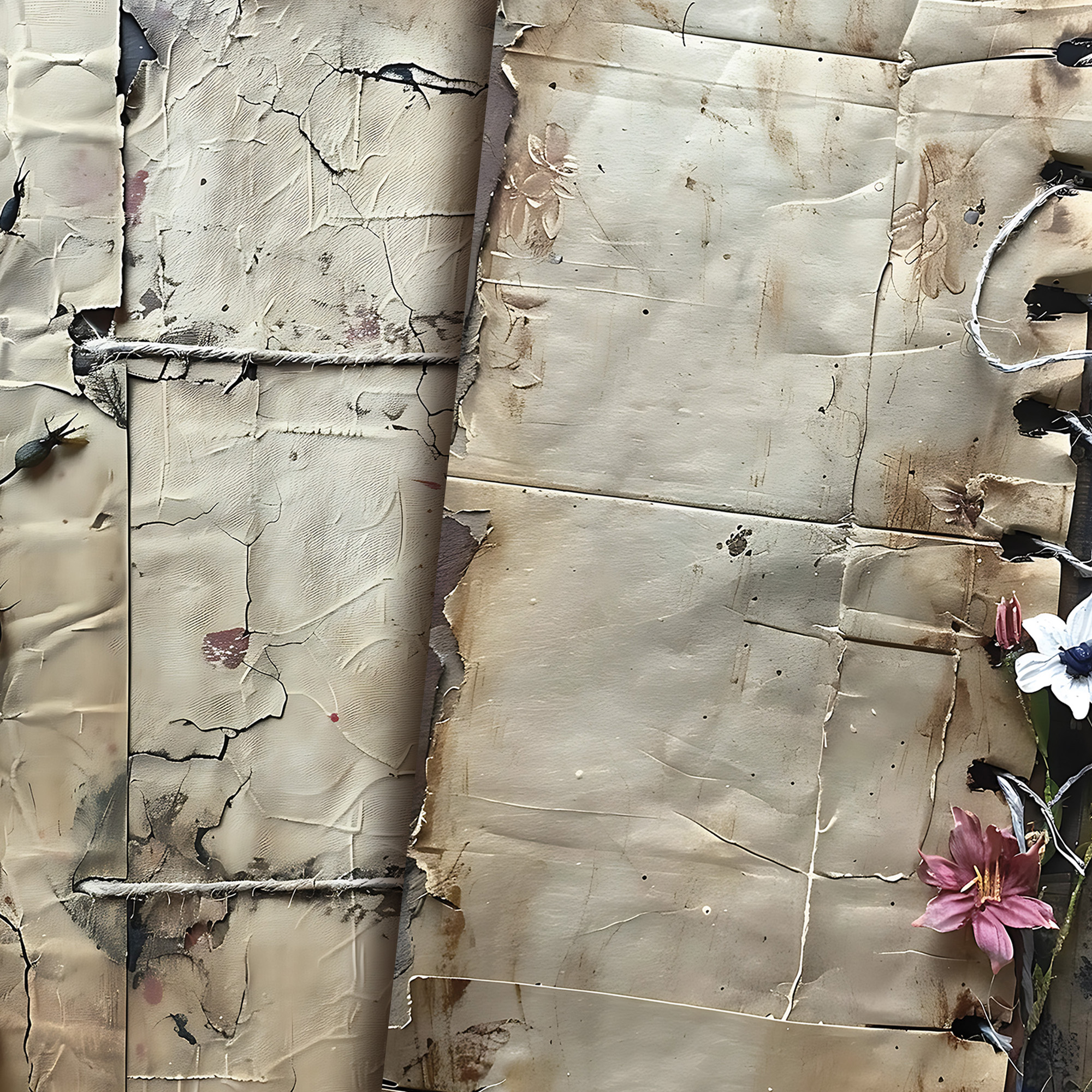 15 pc Rough Paper Assemblage Floral Rustic Printable Junk Journal Half ...