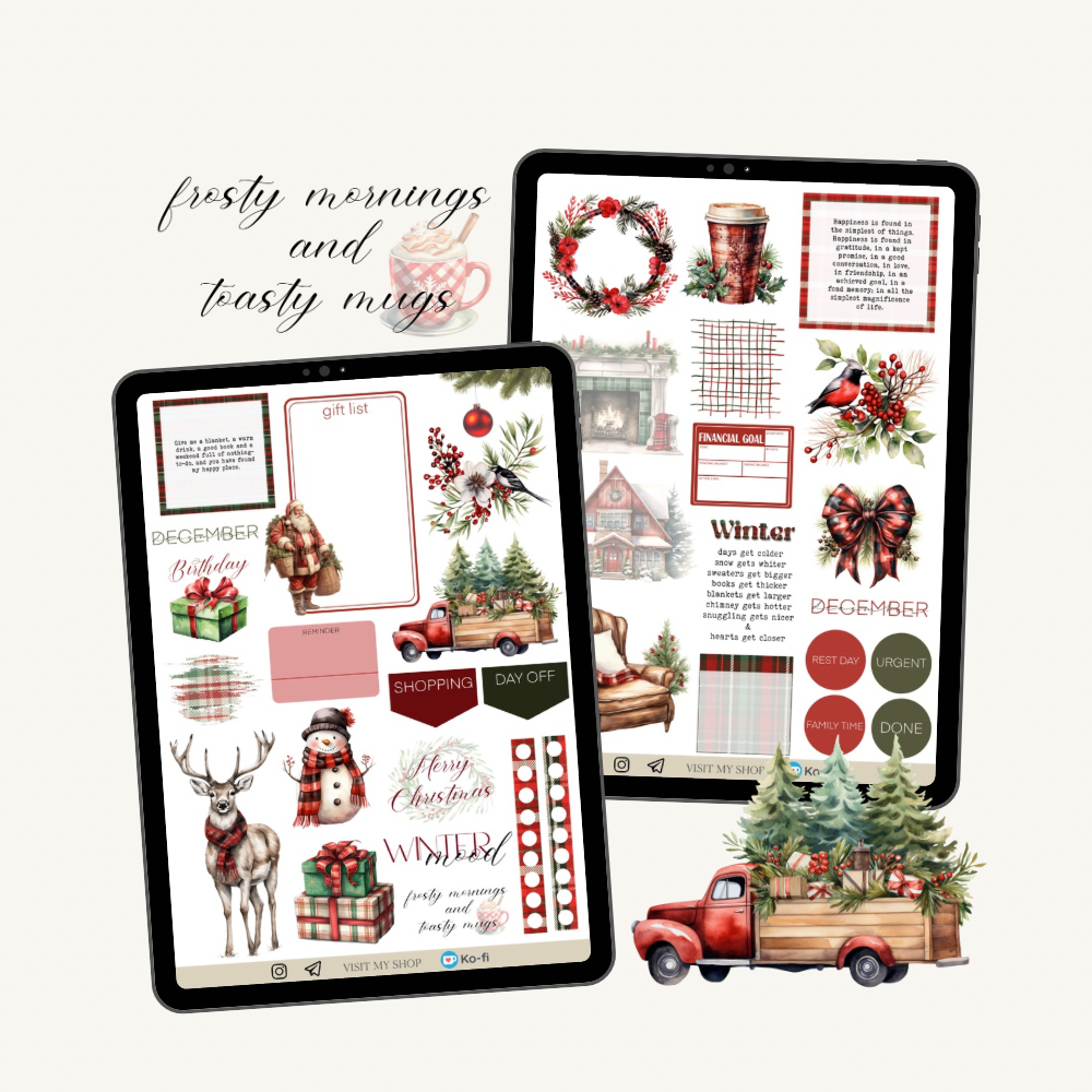 Festive December stickers, GoodNotes & PNG
