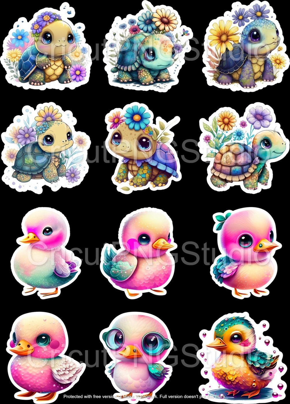 Turtle and Duck PNG file for Sticker Making