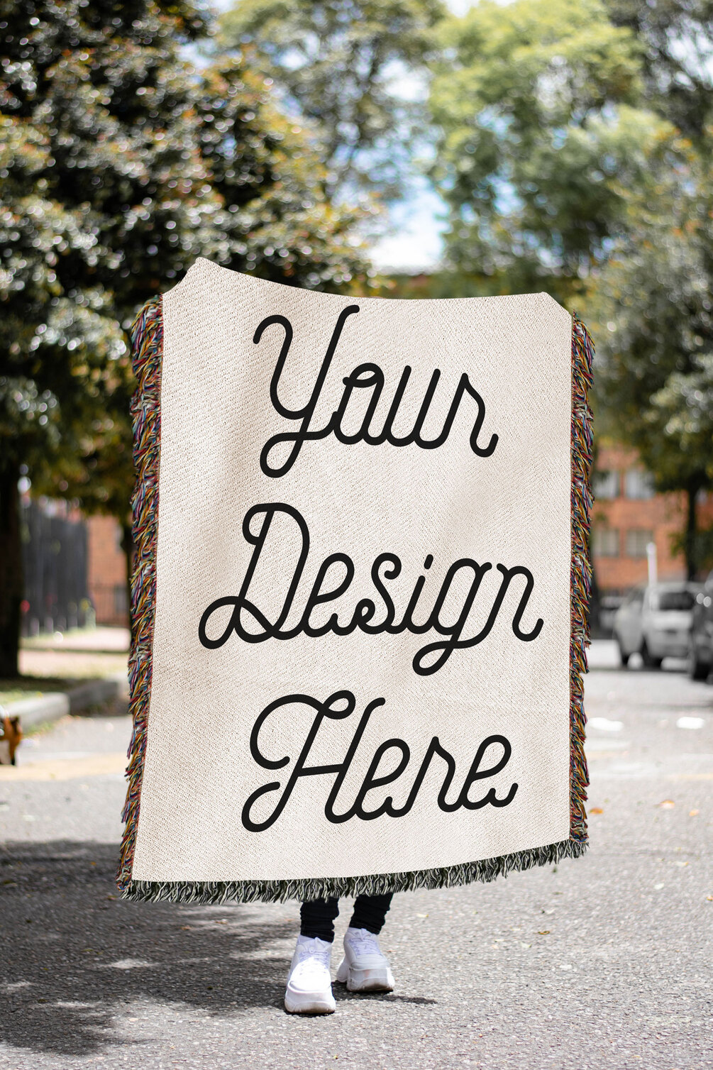 Woman Holding Woven Blanket, Woven Throw Blanket Mock Up, Photoshop ...