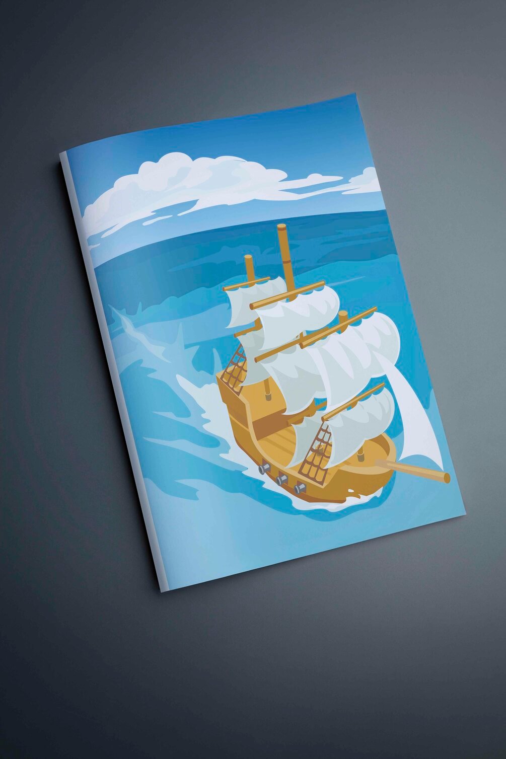 Beautiful Ocean with Huge Wooden Ship and clouds behind style Book ...