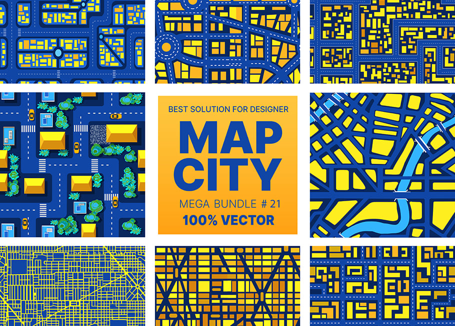 City map set seamless pattern