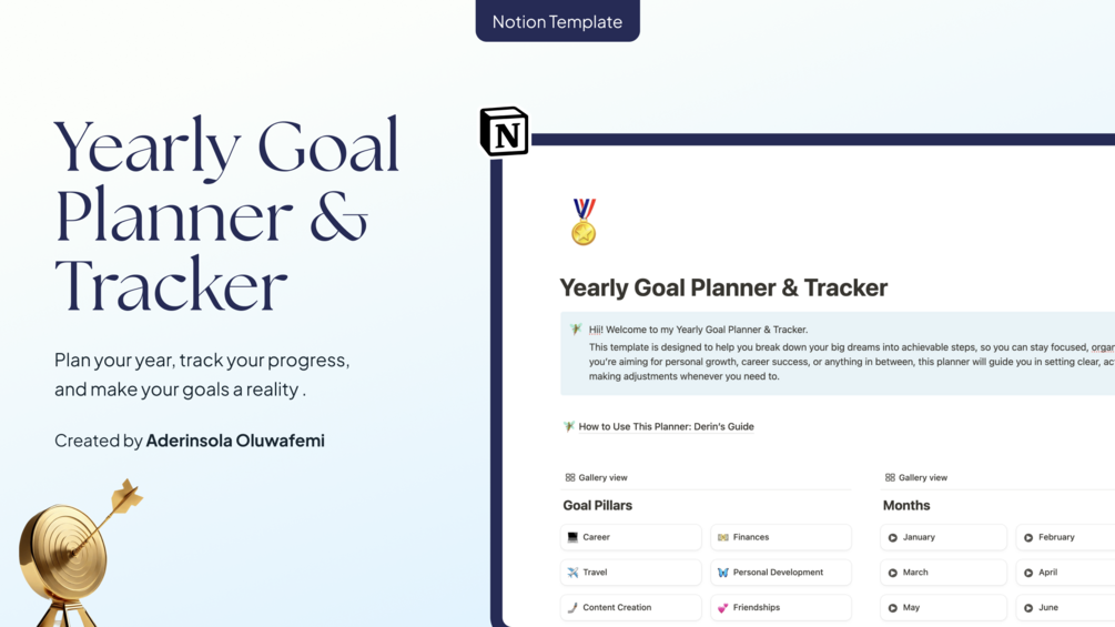 Yearly Goal Planner & Tracker - Notion Template