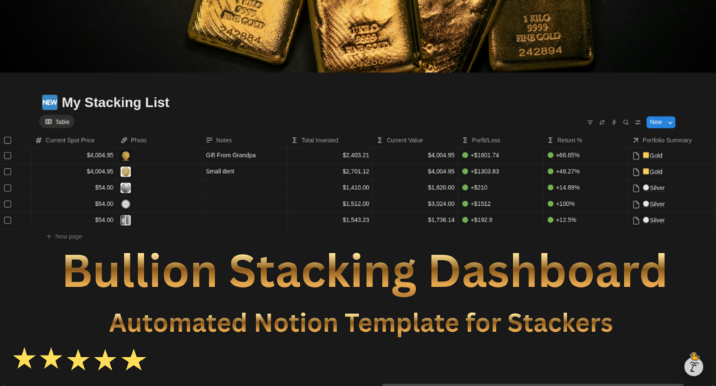 Bullion Stacking Dashboard (Notion Template for Precious Metal Stackers)