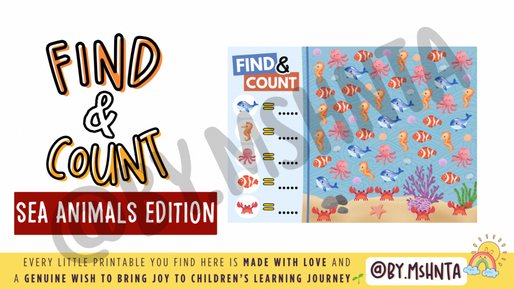 Find & Count Activity – Sea Animals Edition for Little Learners
