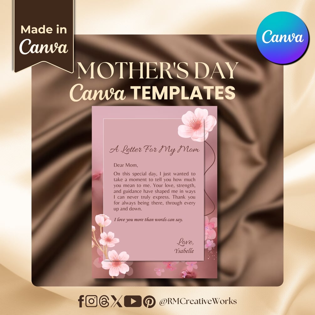 Pink Floral Mother’s Day Letter Canva Template