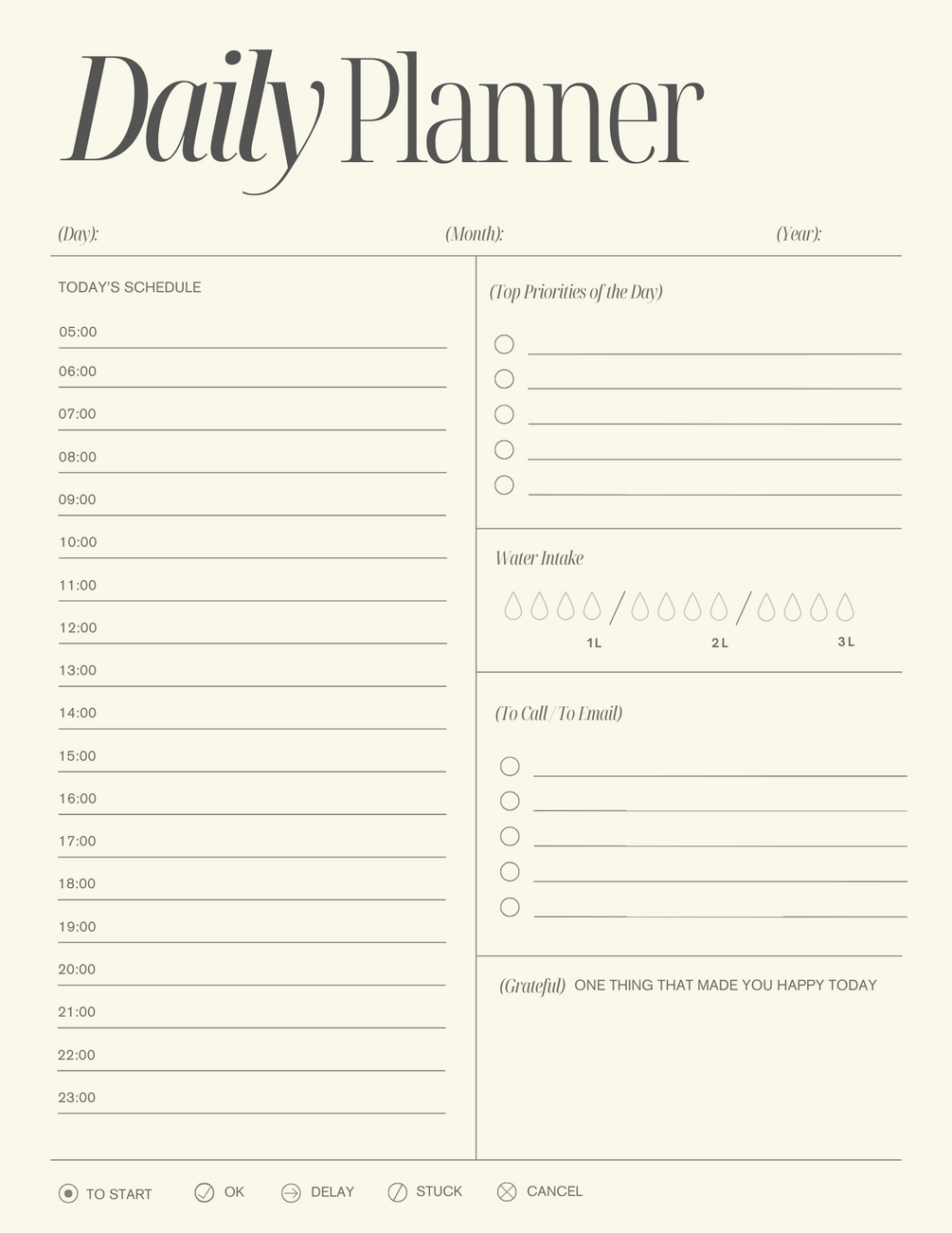Daily Productivity Planner | Hourly Schedule + Water Tracker ...