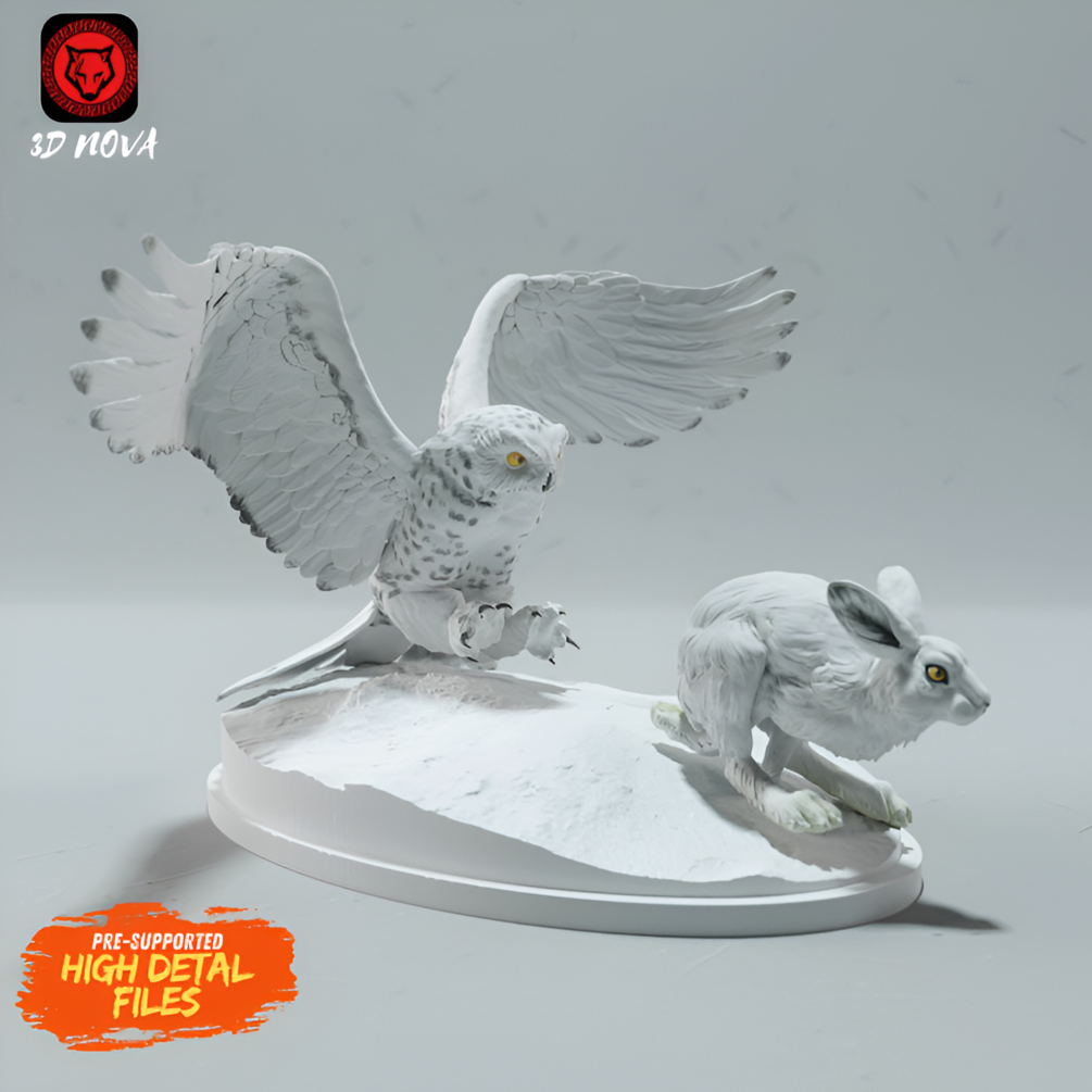 Snowy Owl Hunting Rabbit Stl Model
