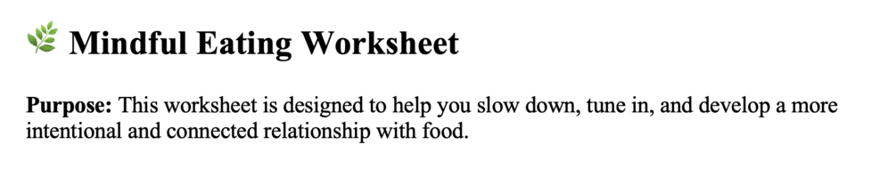 Mindful Eating Resource