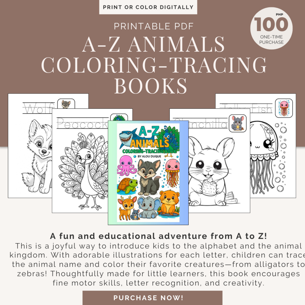 A-Z Animals Coloring-Tracing Book by Alou Duque
