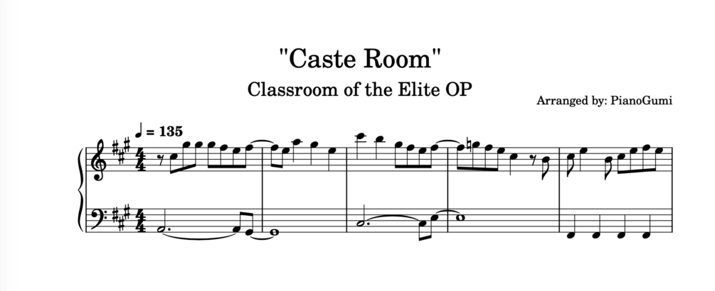 Classroom of the Elite OP - "Caste Room" - EASY Piano Sheet Music