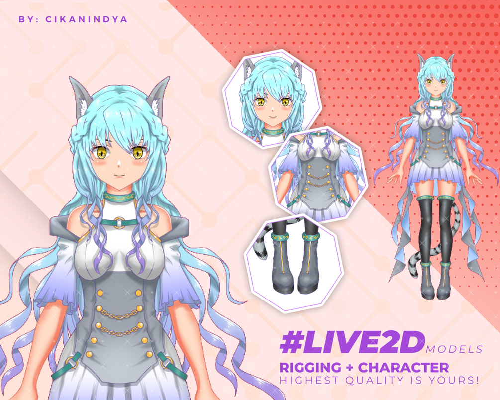 VTuber Live2D | Fantasy Blue Girl Live 2D Avatar for Streaming | 7 ...