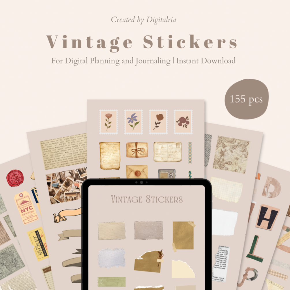 Pre-Cropped Vintage Stickers | Digital Stickers for Goodnotes ...
