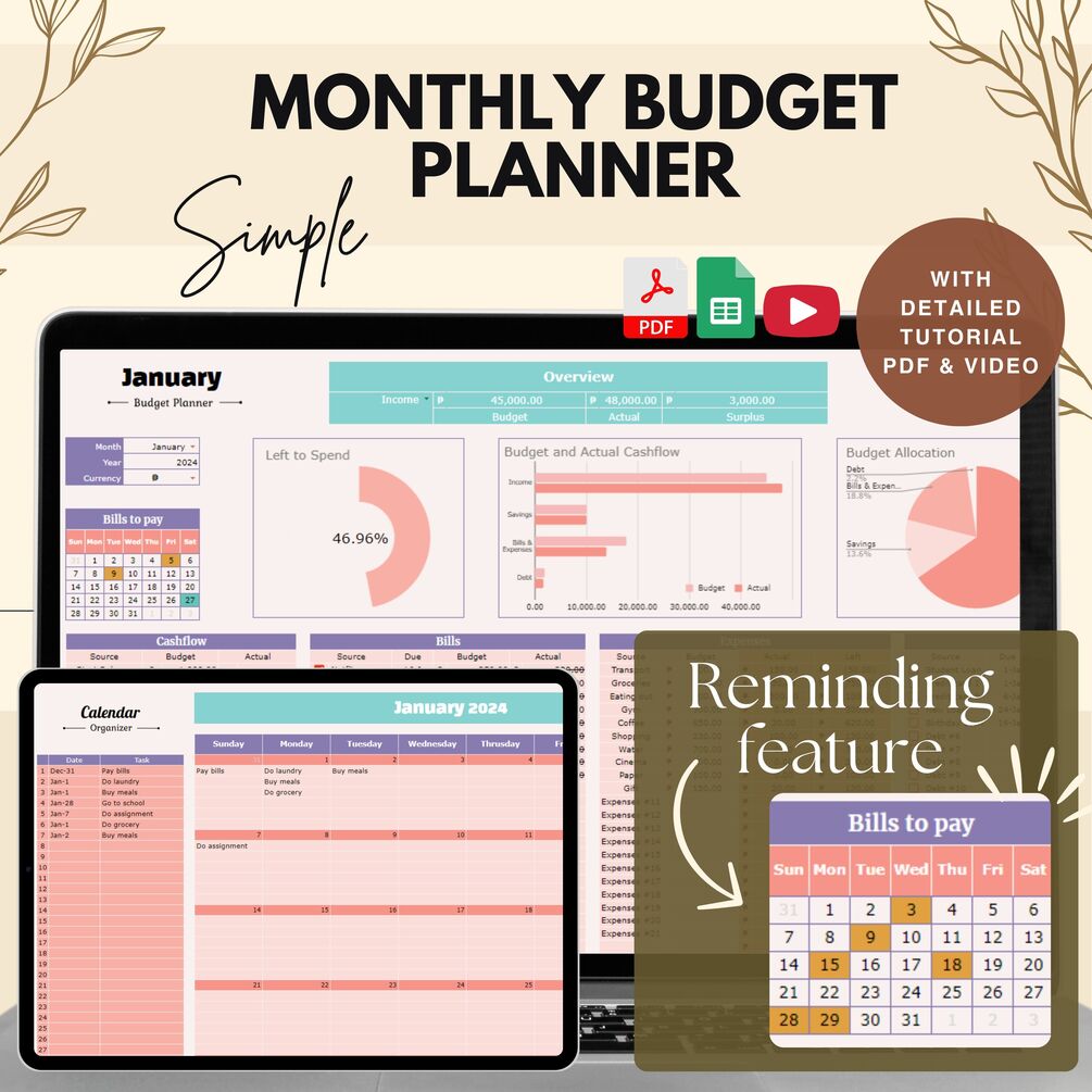 Monthly budget planner Google Sheets with biweekly budget template and ...