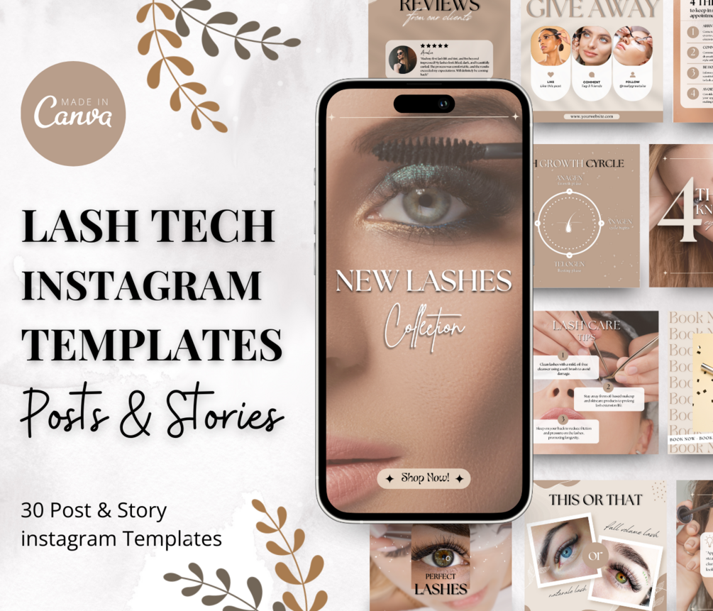 30 Lash Tech Instagram Post & Stories - canva