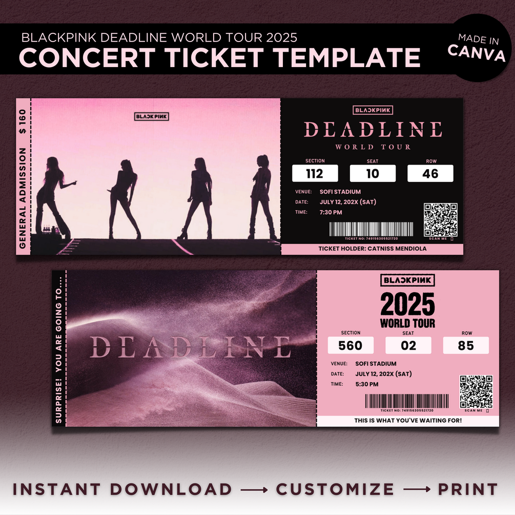 Deadline Blackpink World Tour Customizable Concert Ticket Canva Template