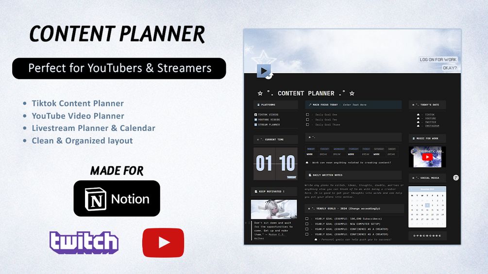 YouTuber & Streamer Content Planner - Notion