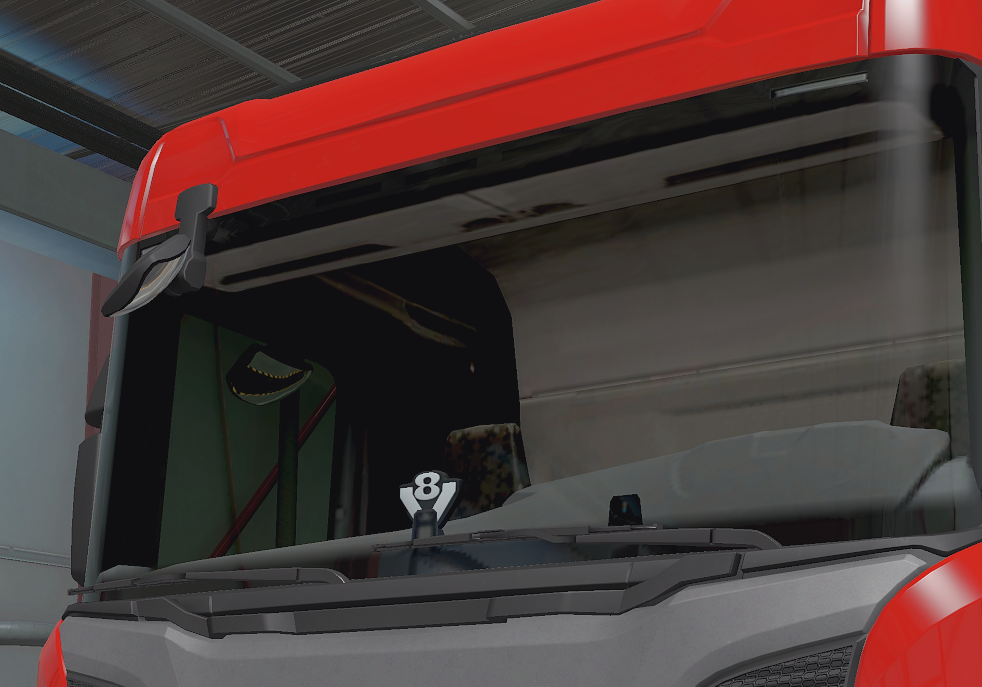 V8 BADGE IN WINDOW (Works on every scania)