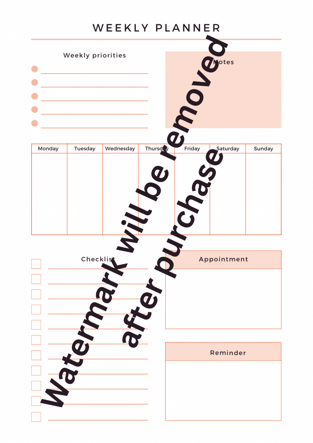 Weekly Planner, Digital Printable Daily Planner, Unlimited Pages ...