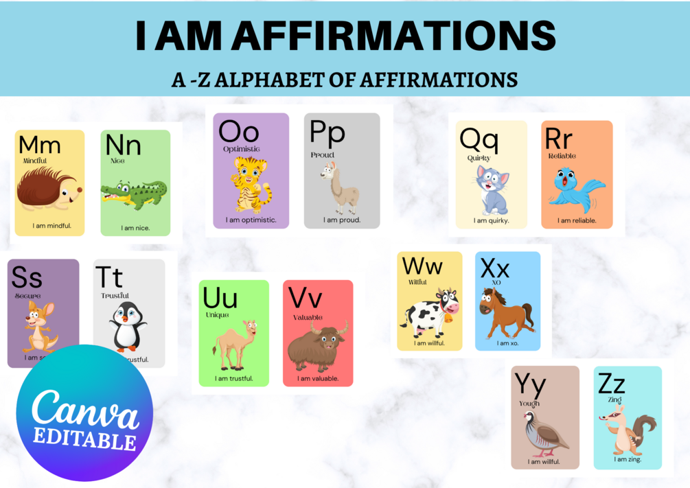 I Am ABC Affirmation Flashcards Children's Digital Flashcards Alphabet ...