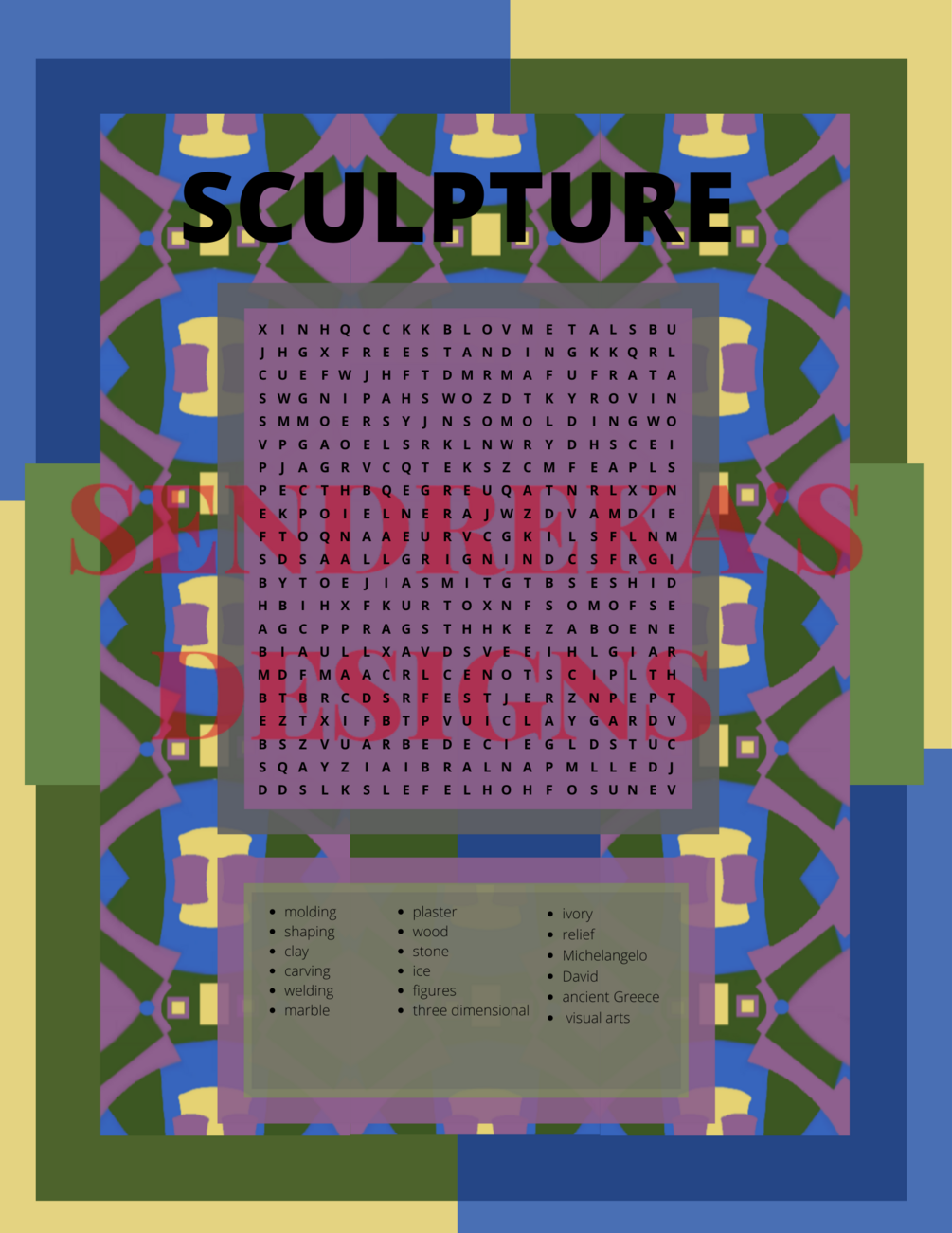 PDF Word Search Puzzle with Sculpture Theme