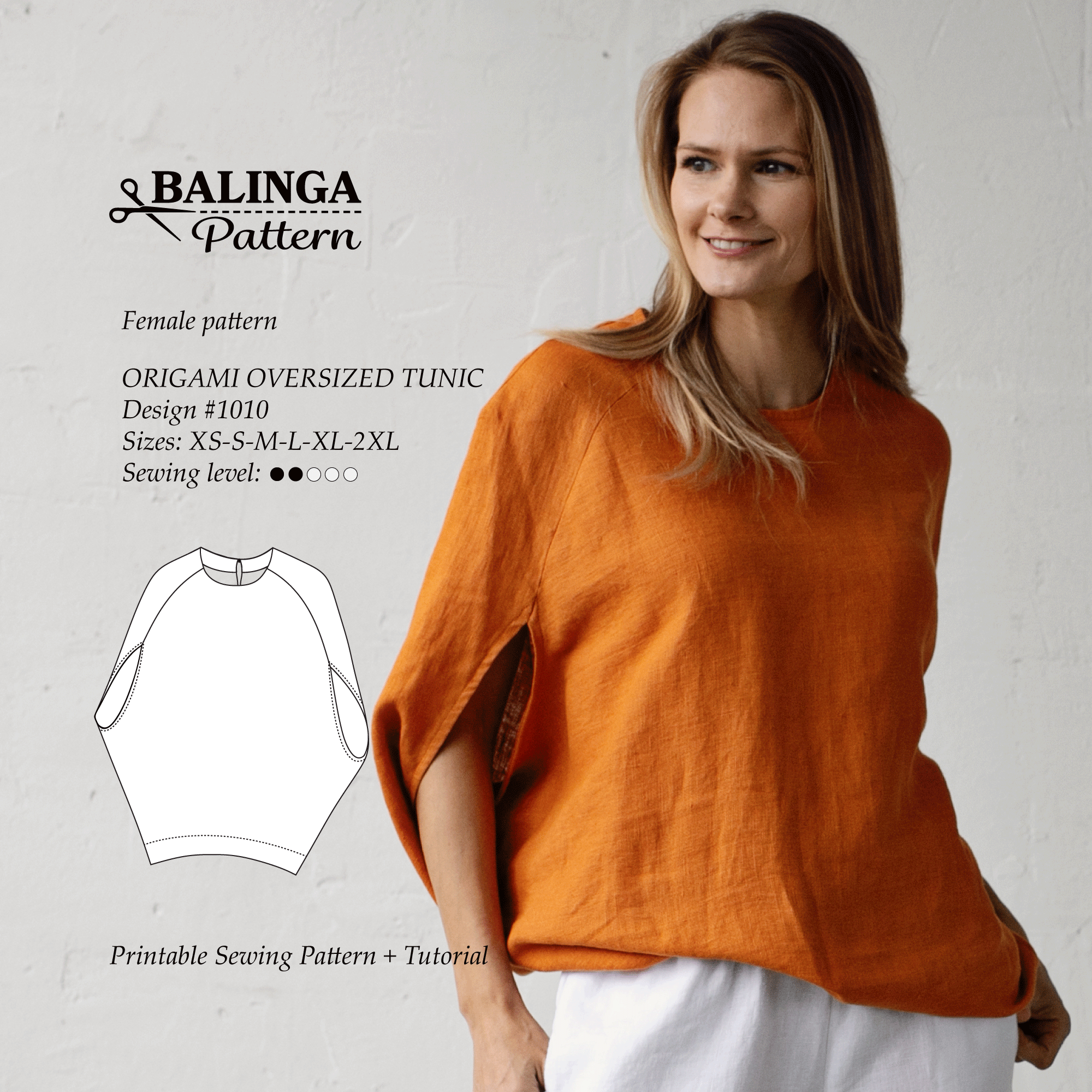 Origami Oversize Tunic PDF Digital Sewing Pattern | Sizes XS-2XL