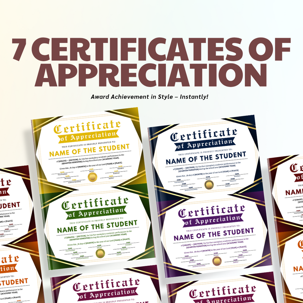 Certificates of Appreciation For Teachers (7 Colors)