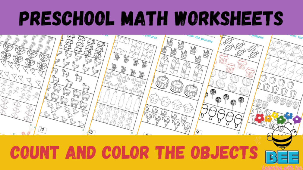 Preschool Math Worksheet, Count and Color the objects