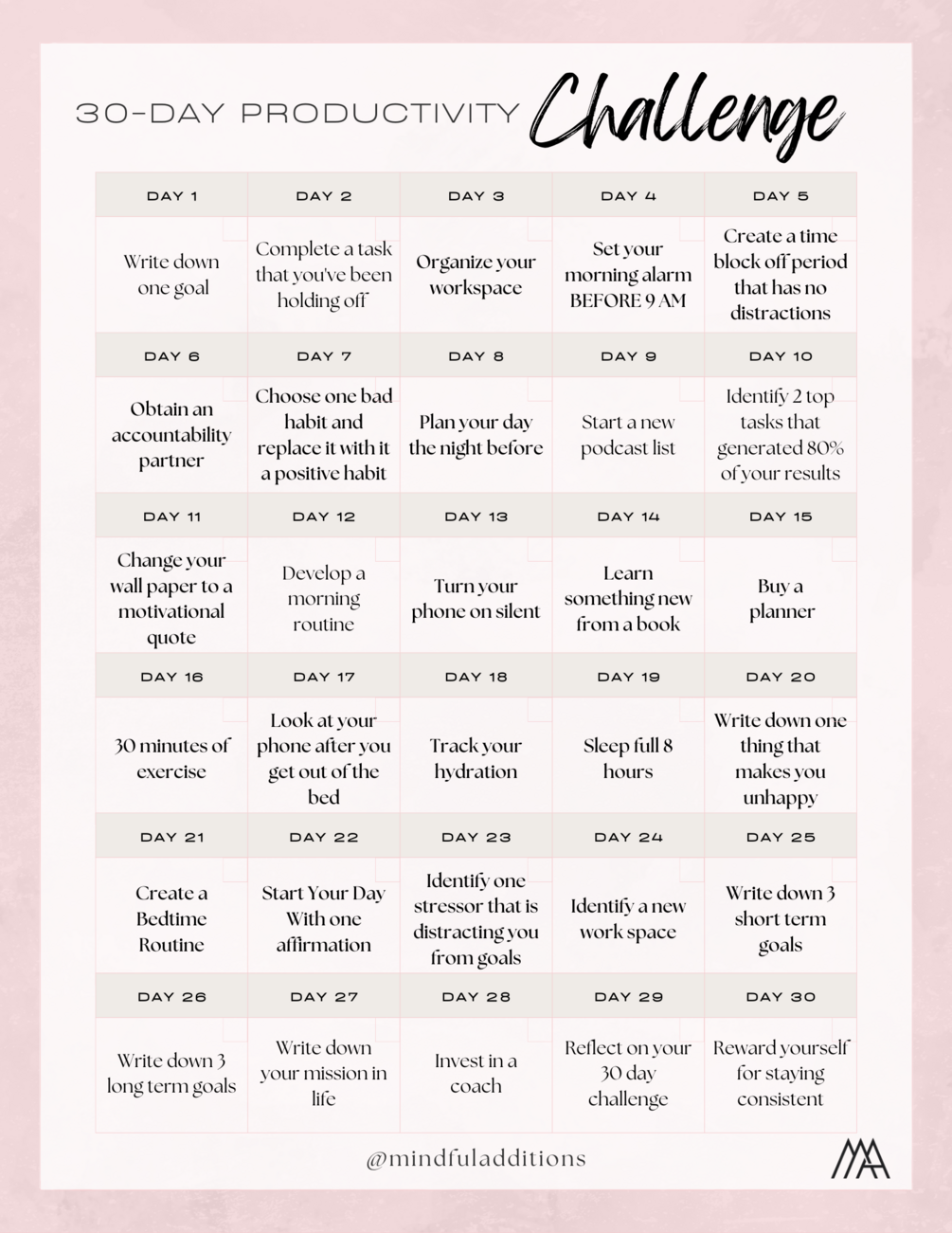 FREE 30 Day Productivity Challenge