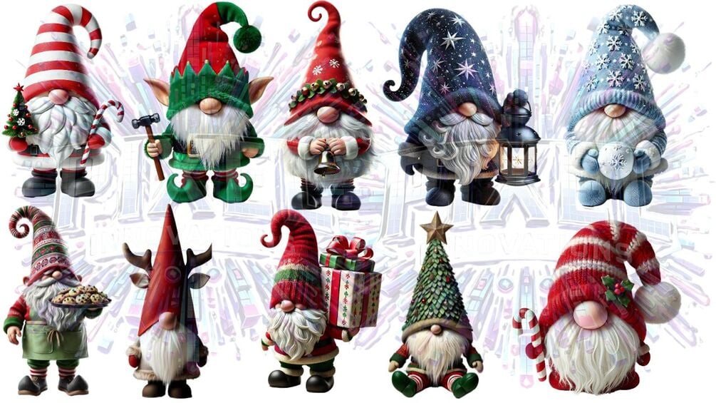 Whimsical Christmas Gnome Clipart Set | Full-Body Gnomes with Santa ...
