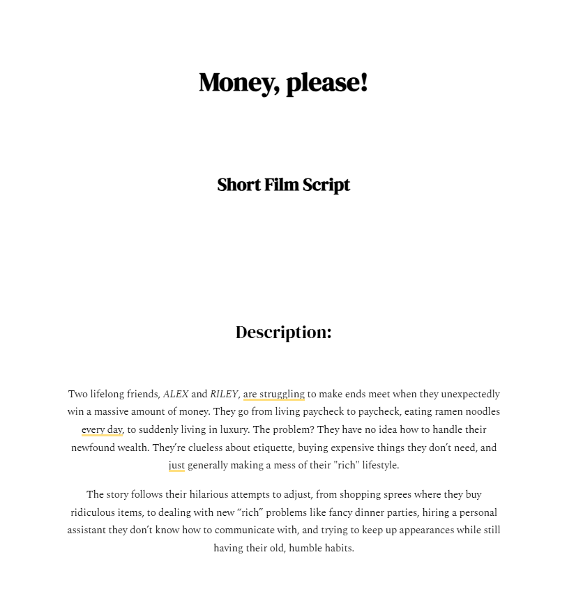 Money, please! Short Film Script