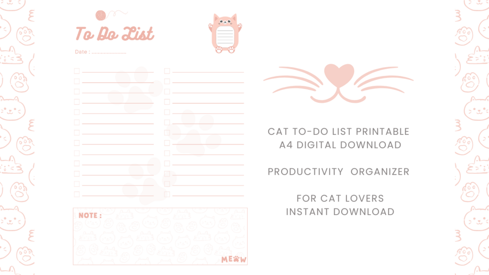 Cat-Themed To-Do List | Printable Planner | Cute Digital Cat Checklist ...