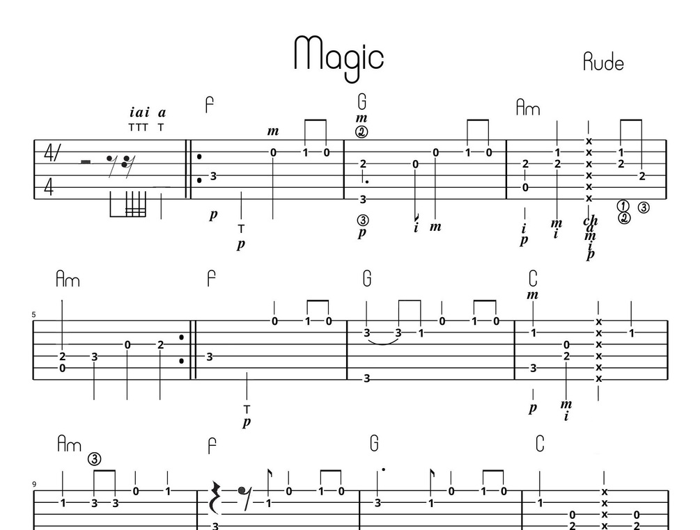 Magic by Rude Sheet Music Easy Guitar TABS and Score Download