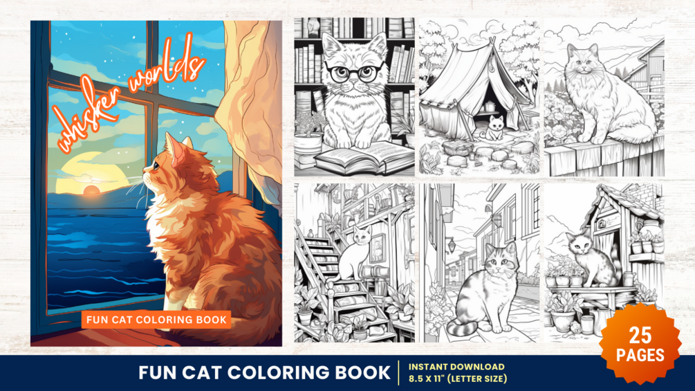 Whisker Worlds: Cat and Sceneries Coloring Book