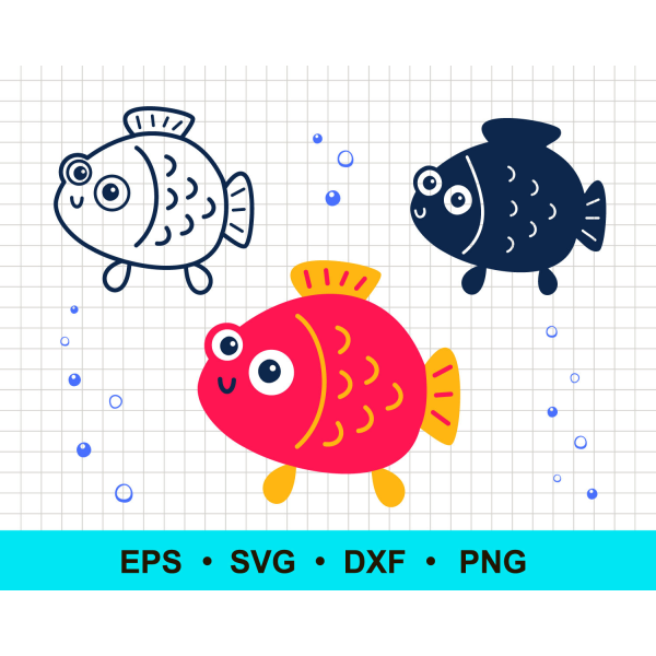 Fish svg, funny cartoon fish svg, sea animal svg, png, dxf, eps. Fish ...