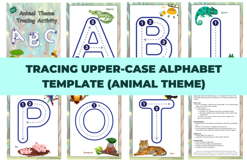 Tracing Upper-Case Alphabet (Animal Theme)