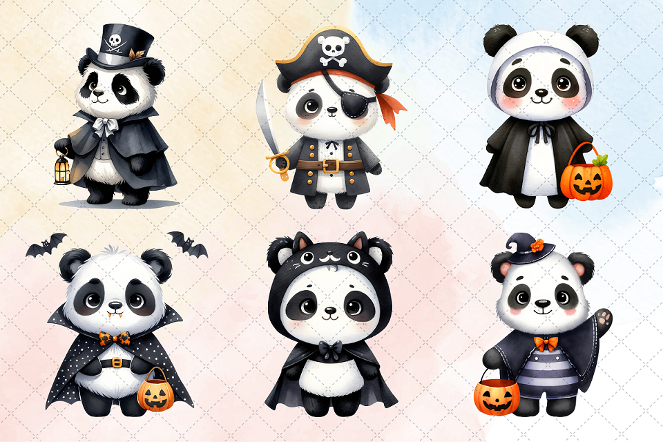 Spooky Panda Watercolor Sublimation Bundle