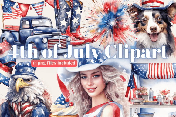 Watercolor 4th of July Clipart, PNG , DPI300