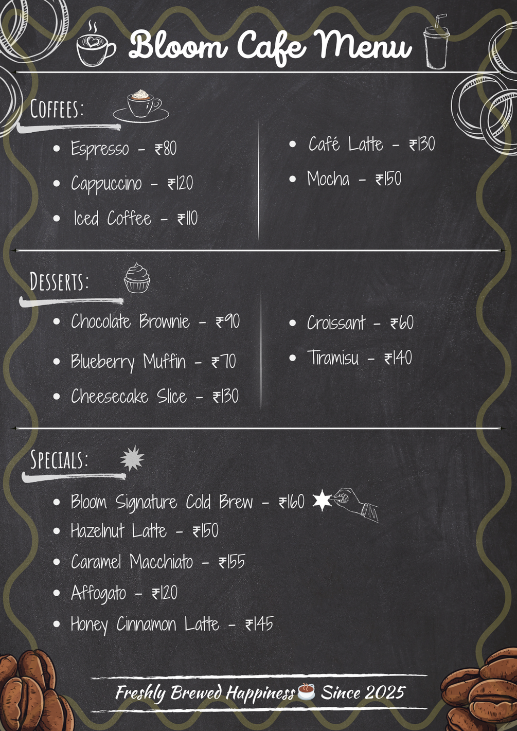Digital Menu Card Template for Cafes.