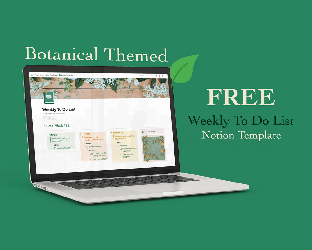FREE Botanical-Themed Notion Template | Weekly To-Do List + Master To ...