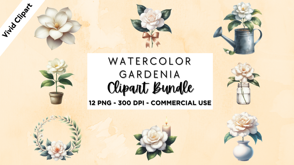 Watercolor Gardenia Clipart Bundle