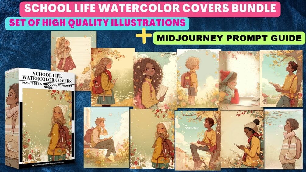 School Life Watercolor Covers Bundle