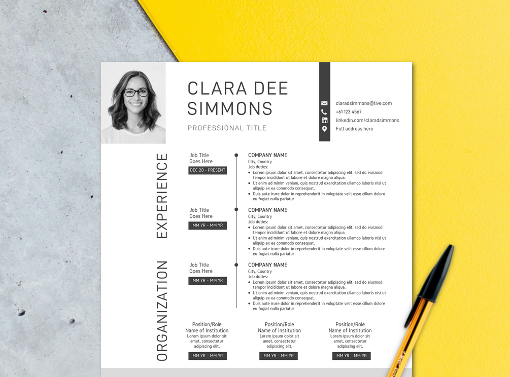 CV Job Resume Template Monochrome Sophisticated Professional