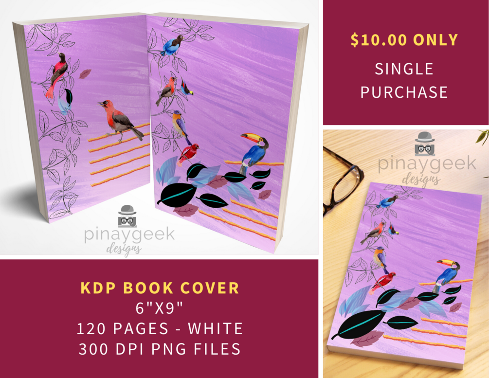 6"x9" Colorful Birds KDP Paperback Cover - 120 Pages White - FULL ...