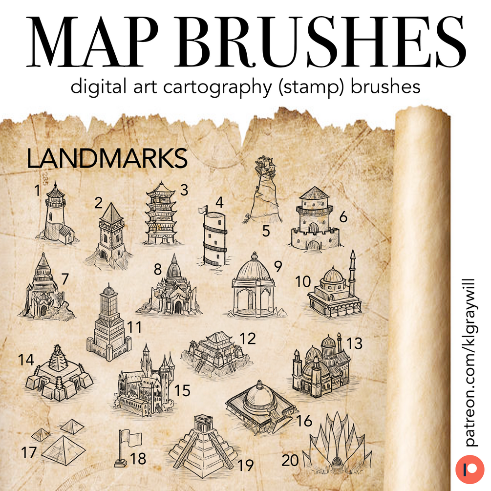Mapmaking Brushes: Landmarks [Set of 20]