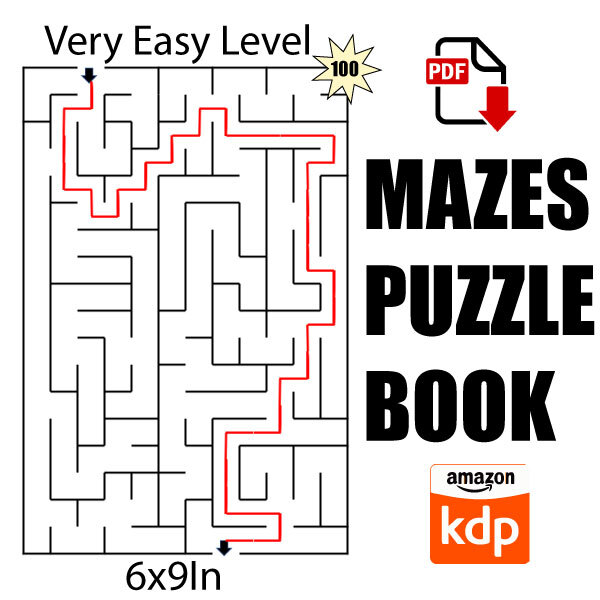Maze puzzle interior for kdp - 6x9In - 100 very easy mazes perfect low ...