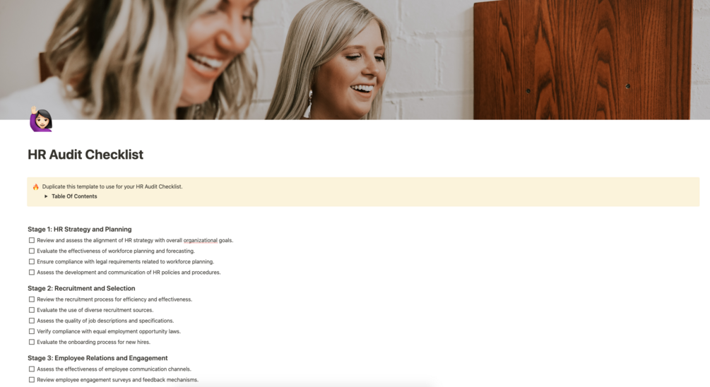 Notion - HR Audit Checklist Template