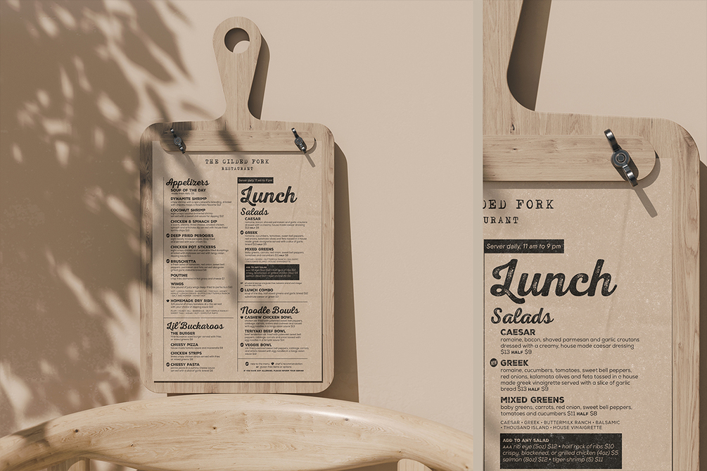 Kraft Paper Menu on Cutting Board Mockup