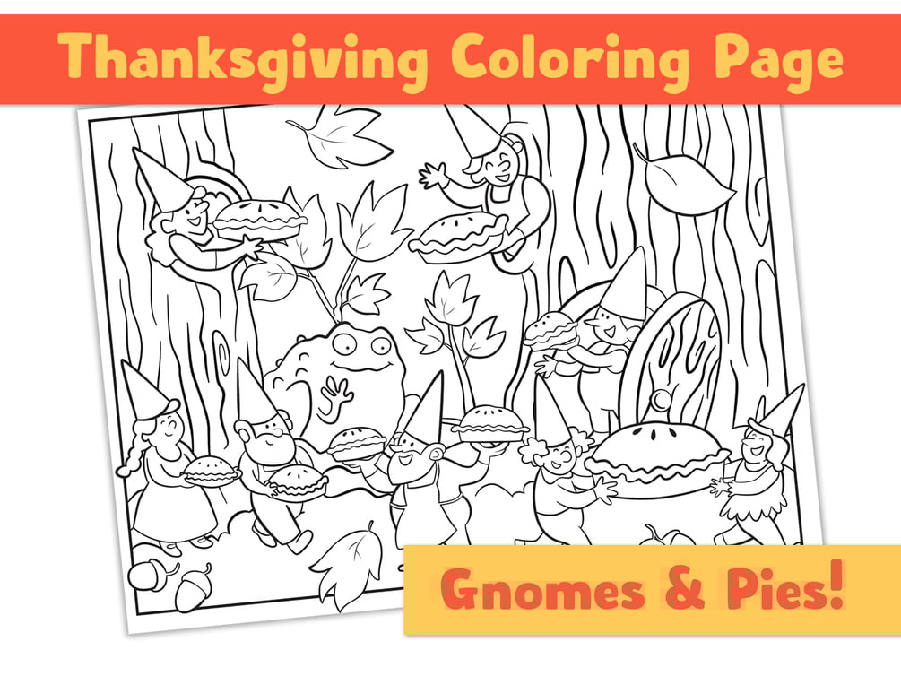 Gnomes and Pies Thanksgiving coloring printable