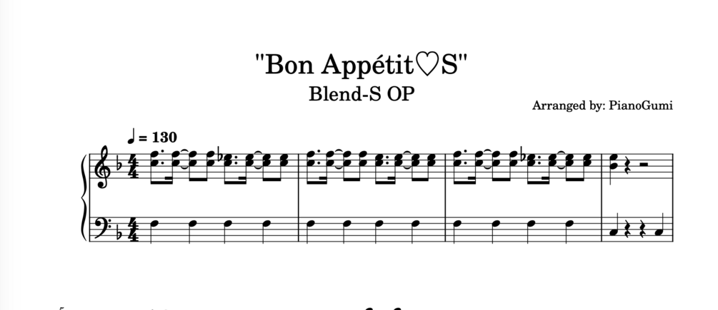 Blend S OP - "Bon Appétit♡S" - EASY Piano Sheet Music